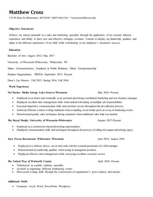 ((Resume)). august | DOCX | Business | Business and Finance