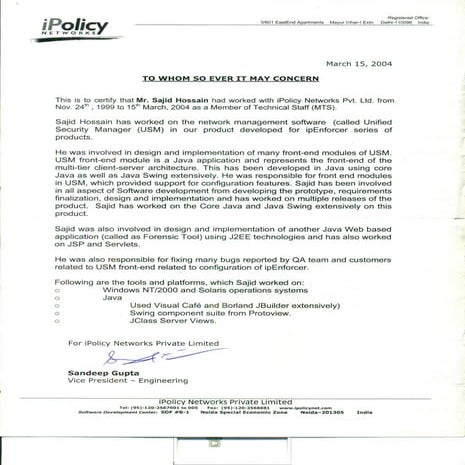 IPolicy Experience Letter 2 | PDF