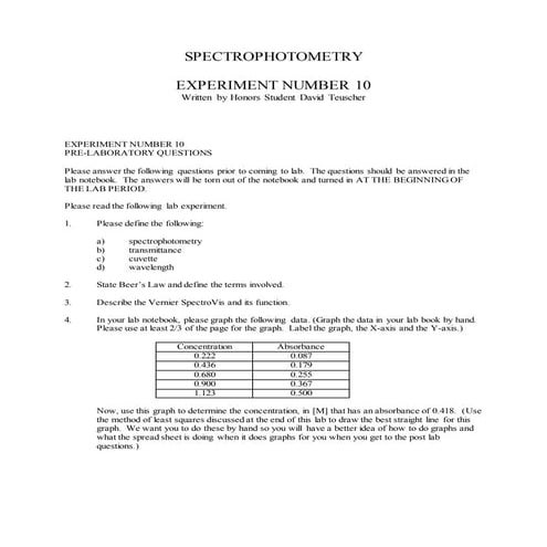 Honors SPECTROPHOTOMETRY | DOCX