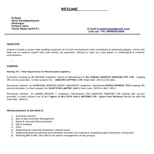 Gopi -Resume | DOC | Logistics | Business