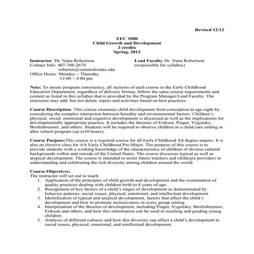 Early Childhood Education Syllabus | DOCX