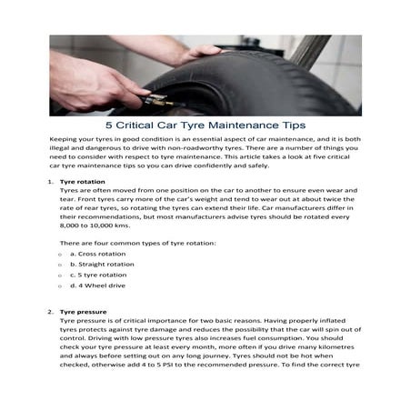 5 Critical Car Tyre Maintenance Tips | PDF