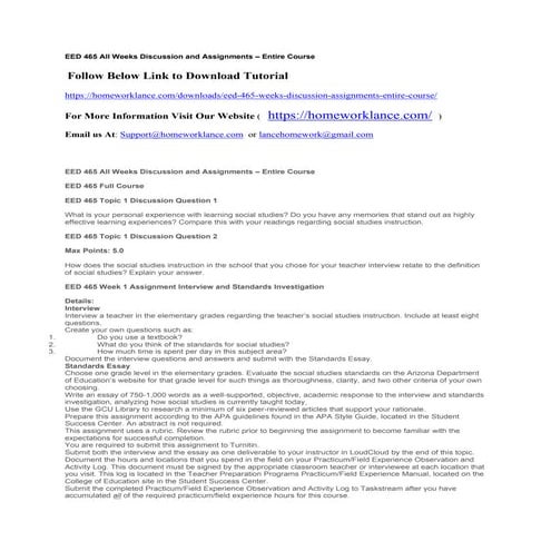 Eed 465 all weeks discussion and assignments – entire course | PDF