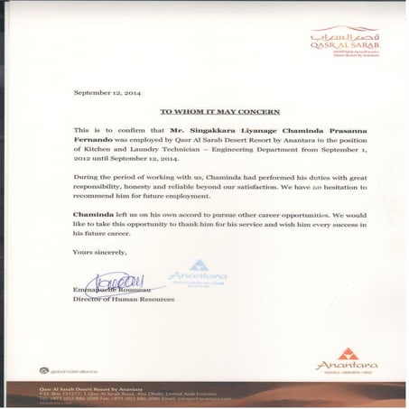 Anantara Service letter | PDF