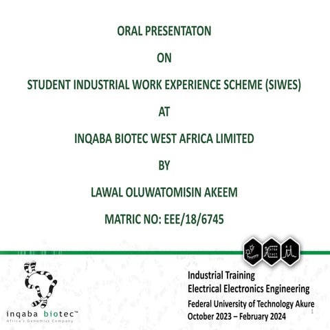 Industrial Training in Inqaba Biotec West Africa Limited | PPT