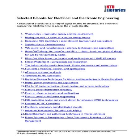List of EEE e-books in NTU Library | PDF