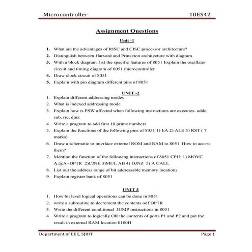 Eee iv-microcontrollers [10 es42]-assignment | PDF