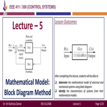 Introduction to control systems lecture 5 slides | PDF