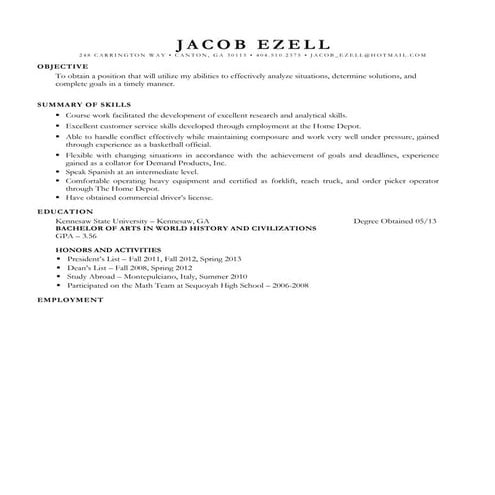 Resume - Jacob Ezell (AGL) | DOC | Household Supplies | Shopping