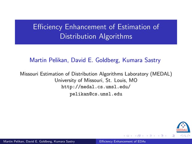 Efficiency Enhancement Of Estimation Of Distribution Algorithms Ppt