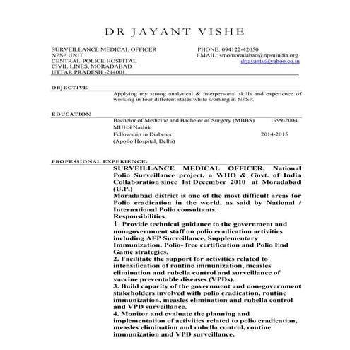 Dr. Jayant Vishe | PDF | Infectious Diseases | Diseases and Conditions