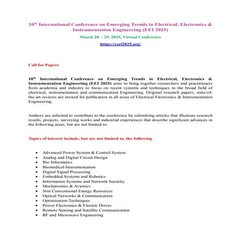 10th International Conference on Emerging Trends in Electrical, Electronics & Instrumentation ...