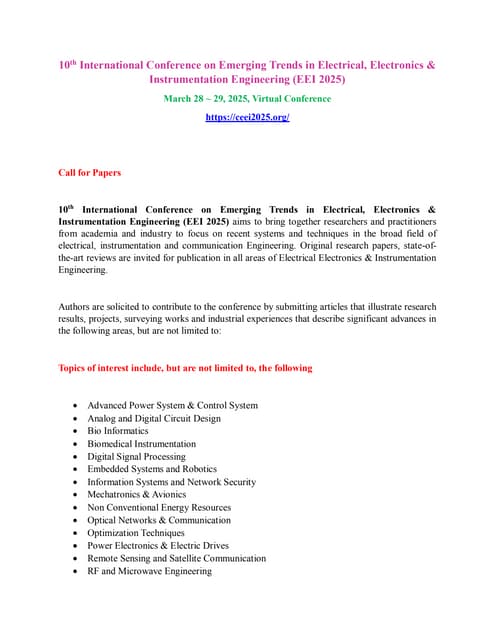 8th International Conference on Electrical and Electronics Engineering (ICEEE 2025) | PDF