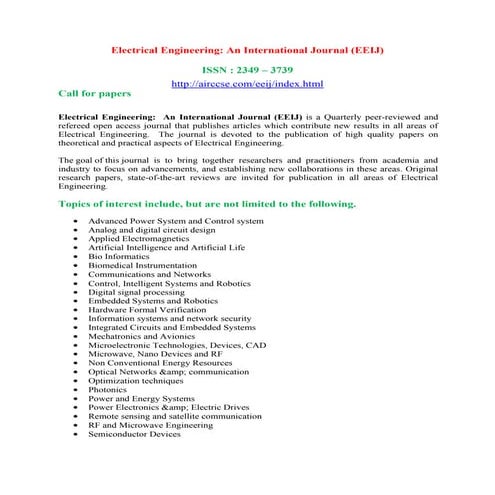 Electrical Engineering: An International Journal (EEIJ) | PDF