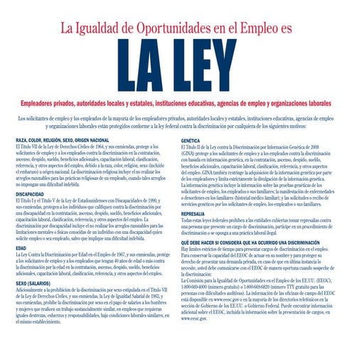 EEOC POSTER (ESPAÑOL) IGUALDAD OPORTUNIDADES DE EMPLEO | PDF
