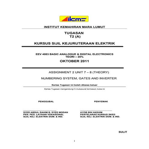 Eev 4083 t2(a) assignment jul dis 2011 | DOC