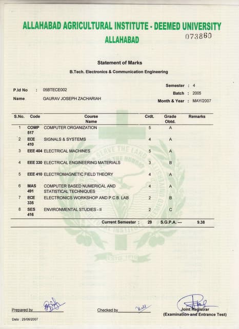 Semester 8 gradesheet (B. Tech.) | PDF