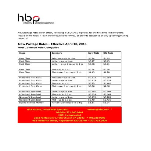 January 2019 USPS® Rate Change Comparison Chart | PDF