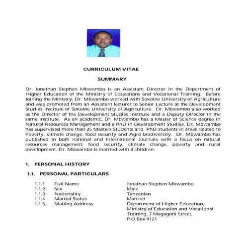 MBWAMBO CV 2016 | PDF