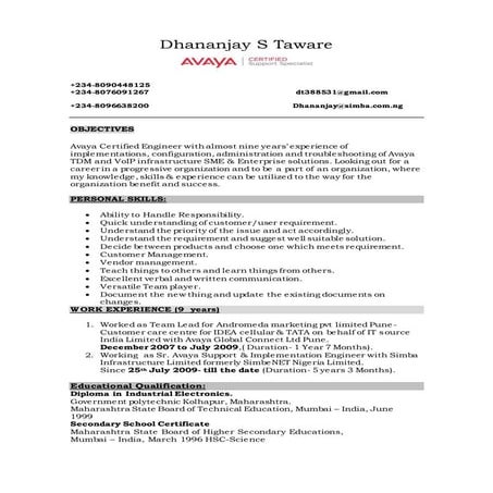 Dhananjay CV-Avaya Specialist | PDF