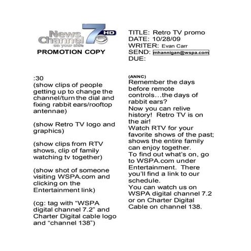 WSPA-TV_Script_Writing_Sample | DOCX | History | Genres