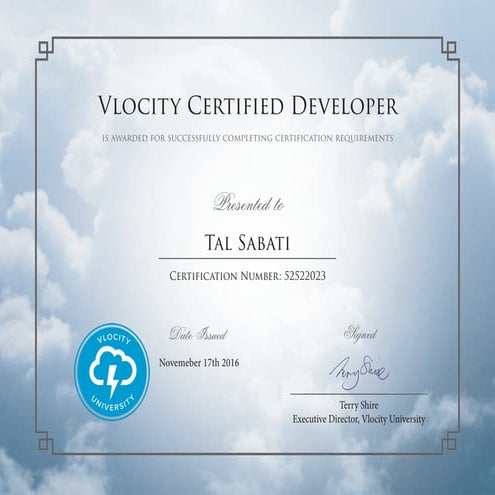 Vlocity Certified Developer Certificates - Tal Sabati | PPT