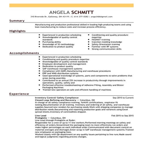 Angela Schmitt Resume | PDF