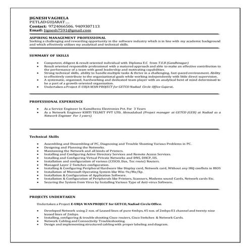 Jignesh cv | DOCX | Computer Networking | Computing