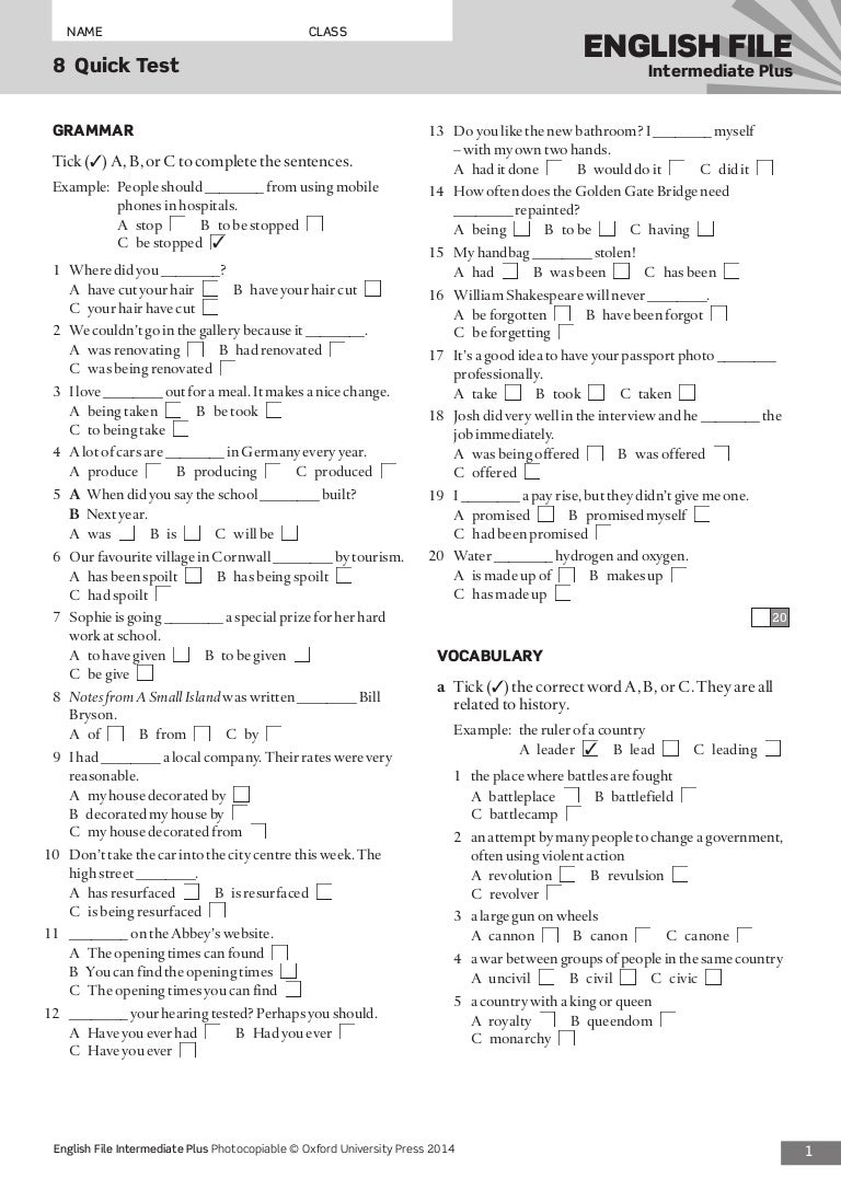 English file intermediate tests