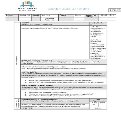 Lesson Plan Roosevelt | DOCX