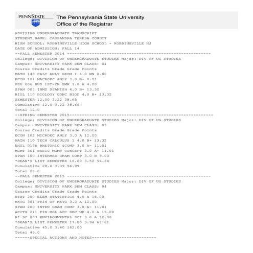 Cassandra Condit Fall 2015 Transcript | PDF