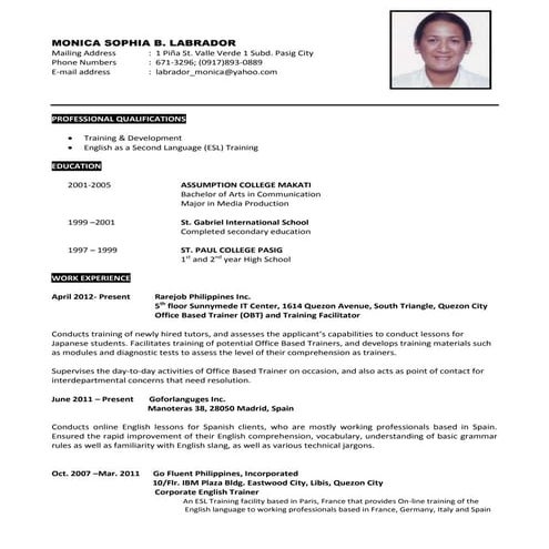 CV - Monica Labrador | PDF