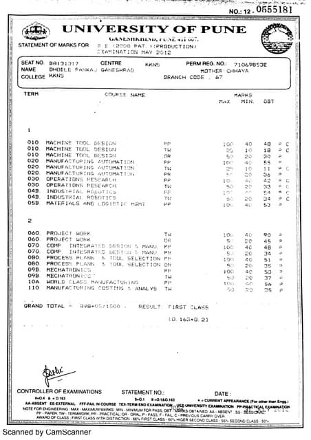 ME Final Mark sheet | PDF