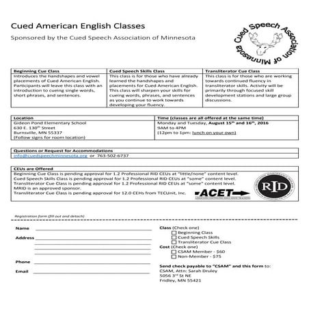 Cued American English Classes flyer 2016 | PDF