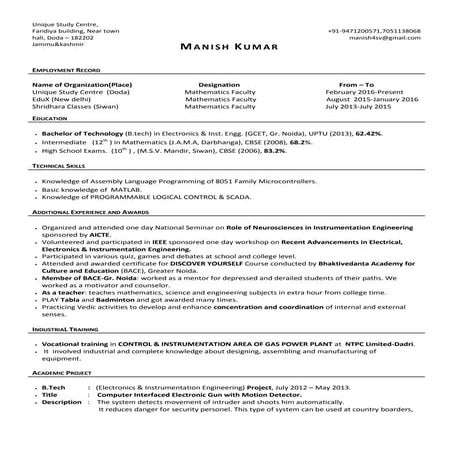 Manish RESUMEe 250416 | PDF