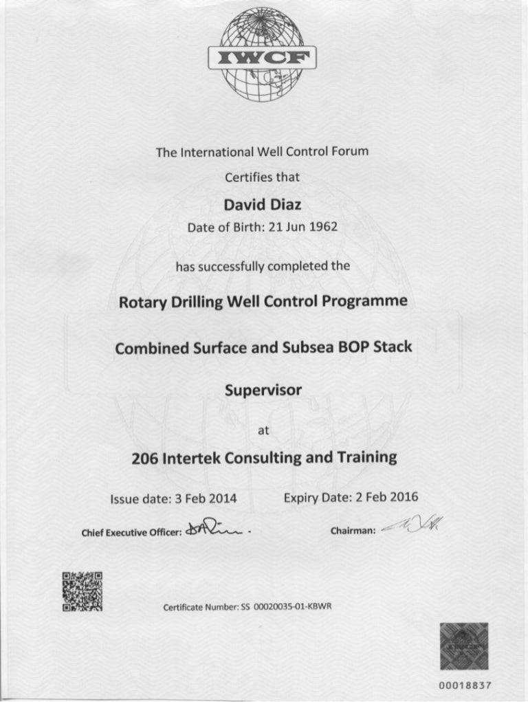 IWCF Well Control Certificate