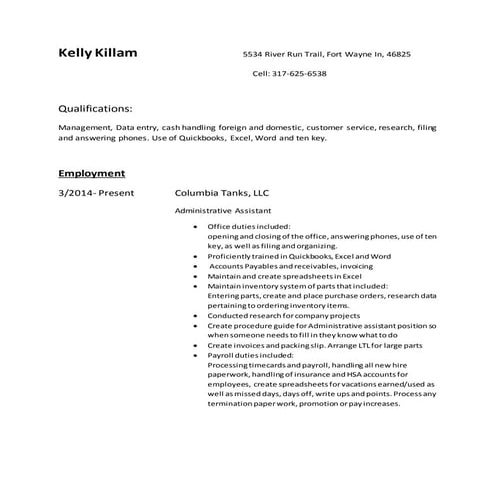Kelly Killam resume | DOCX