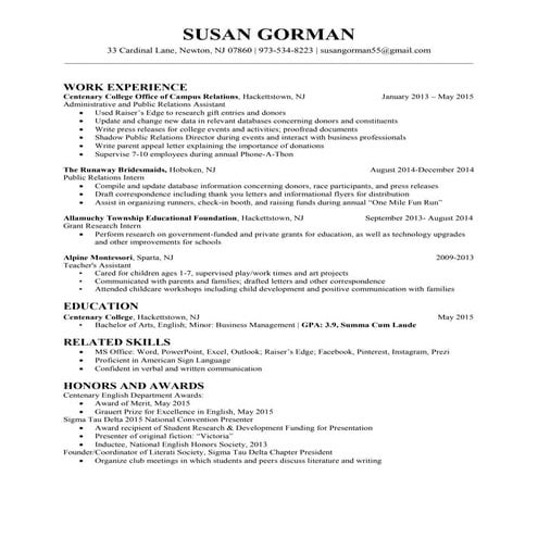 Susan Gorman Resume | PDF