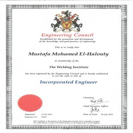 Engineering Council Incorporated Engineer Certificate | PDF