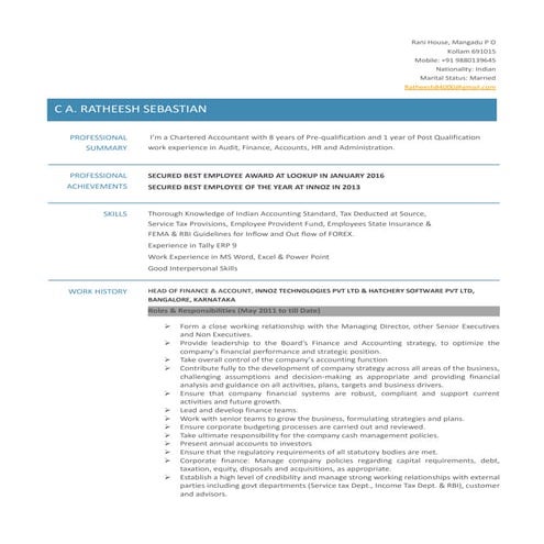 CV Ratheesh Sebastian | PDF