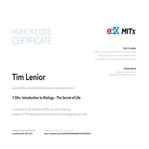Certificate 700x MIT Introduction to Biology | PDF | Education