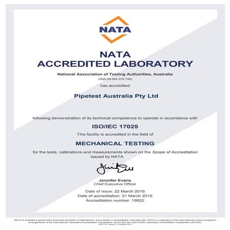 19922 PIPETEST NATA CERTIFICATION | PDF