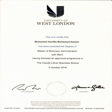 01. MBA - Certificate | PDF