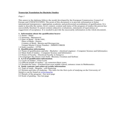 Transcript Translation for Bachelor Studies | PDF