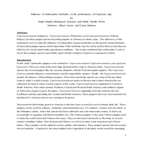 Influence of Sethoxydim Herbicide on the Performace of Capsicum spp. | DOCX