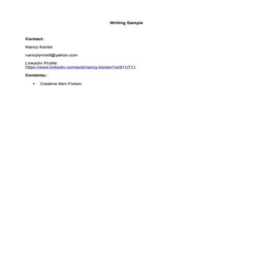 Writing Samples – Creative Non | PDF