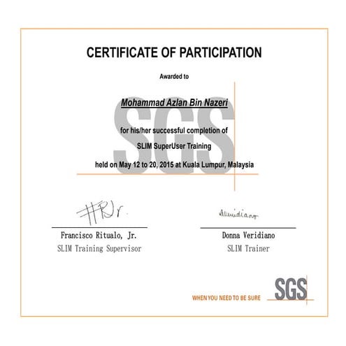 SLIM Training Certificate_Azlan | PDF