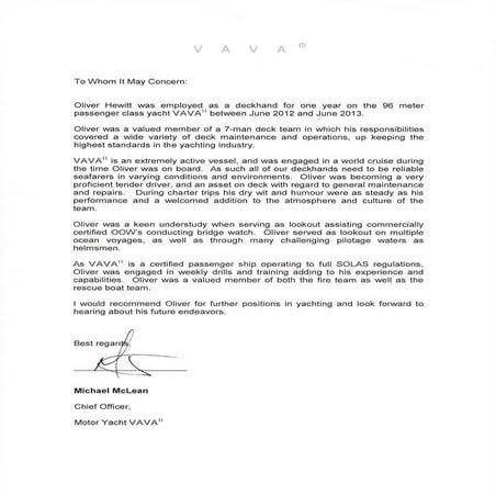 VAVA II Oliver Reference Letter | PDF