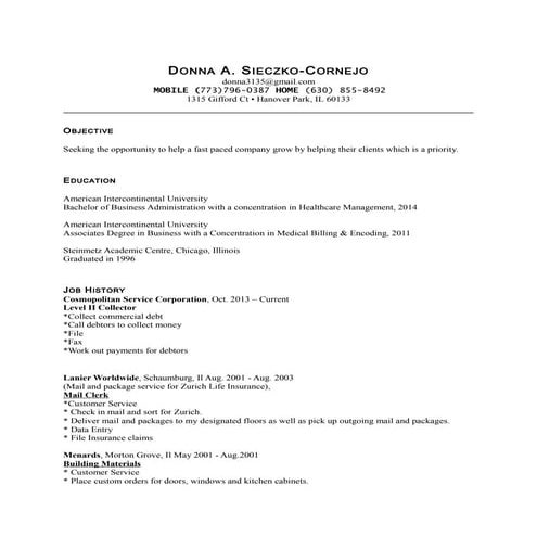 Donna Sieczko-Cornejo RESUME | PDF