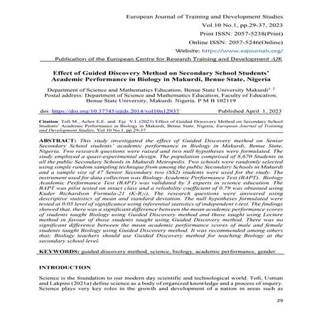 Effect-of-Guided-Discovery. research carried to investigate the effect of guided Discovery in ...